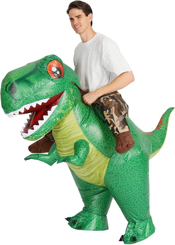 GOOSH Inflatable Dinosaur Ride-on Green Dino Halloween Costume for Kids ...