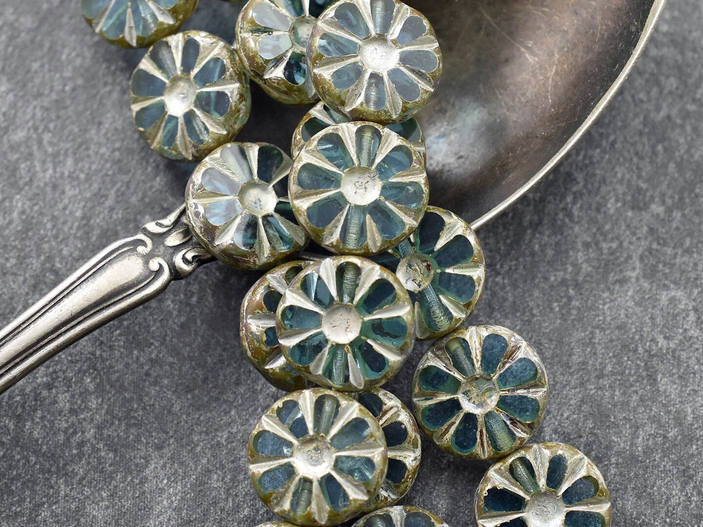 *8* 12mm Platinum Washed Blue Aqua Travertine Cosmo Flower Beads | Michaels