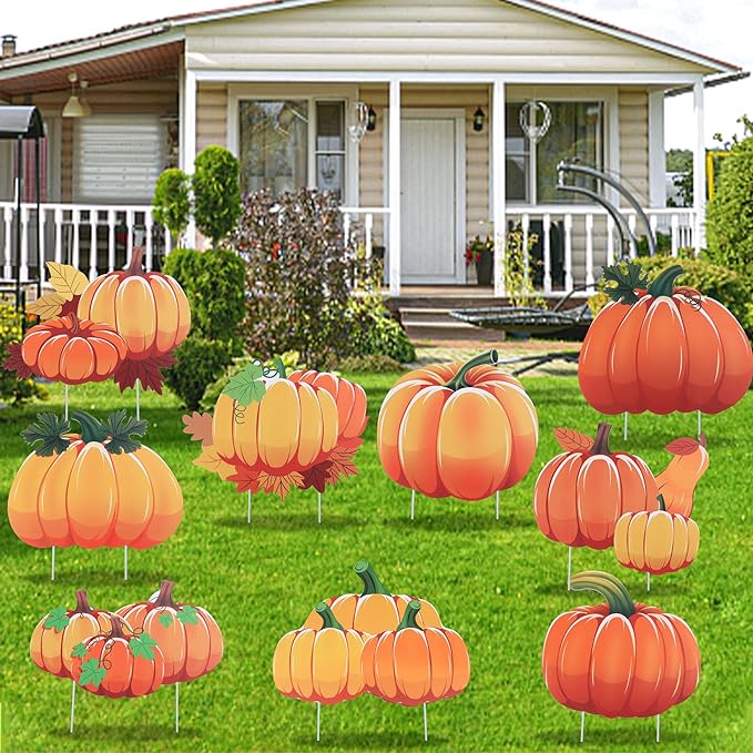 Set of 9 Fall Yard Signs Pumpkin Yard Stakes Thanksgiving Outdoor ...