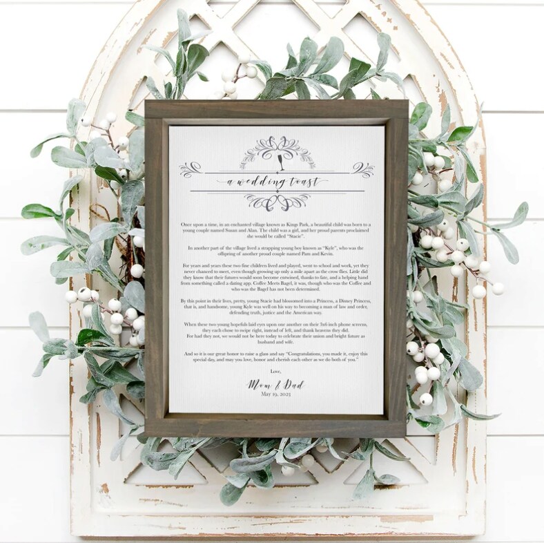 Wedding Speech Print — Custom Framed Wedding Toast Canvas, Many Sizes ...