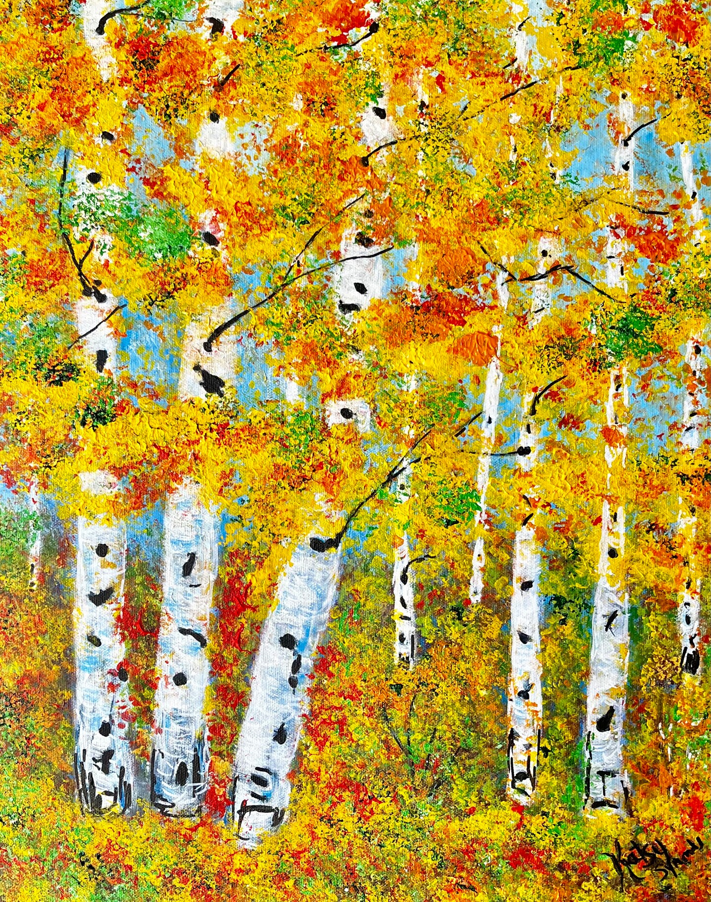 Miniature golden aspens art print fall aspen birch tree forest ...