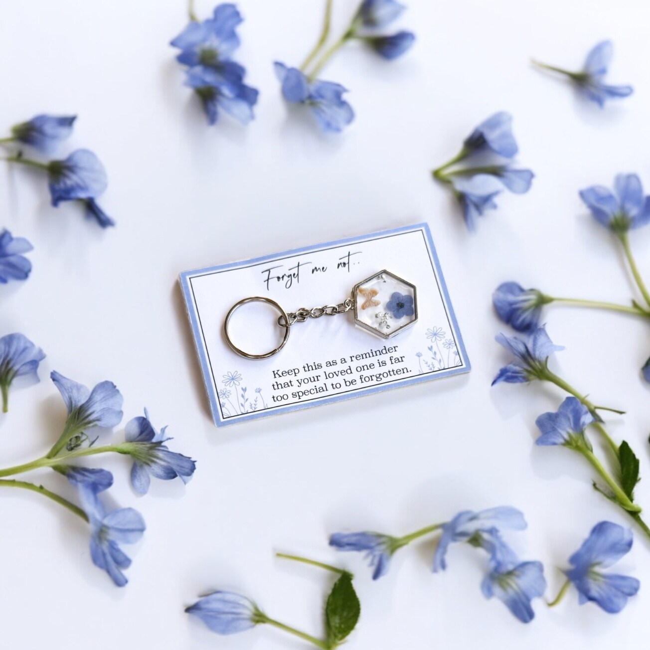 Forget me not flower resin keychain, grief memorial keychain, resin ...