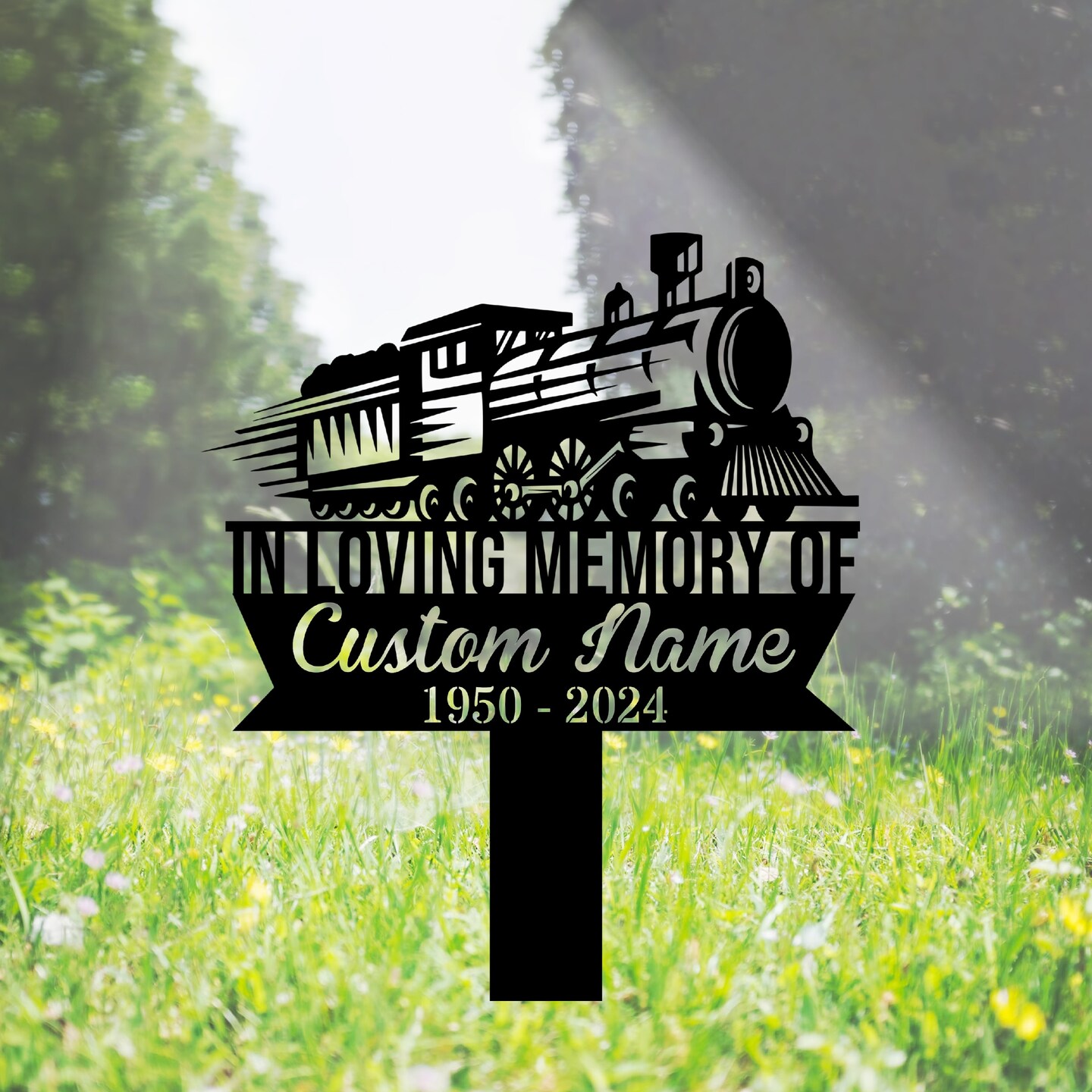 Custom Train Station Memorial Stake, Train Metal Stake, Personalized ...