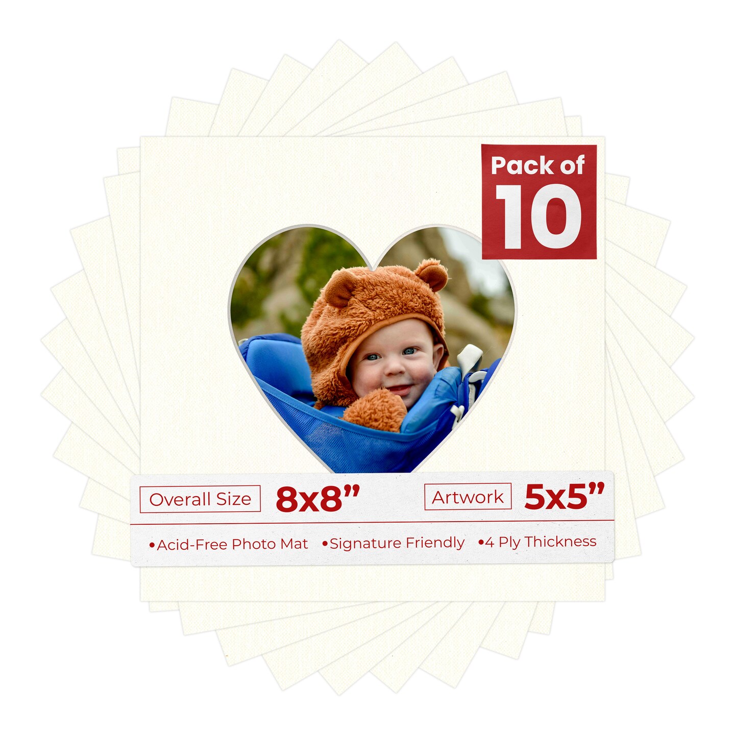 Beige Canvas Mat Board for 8x8 Frames - Heart Opening for 5x5 Photos ...