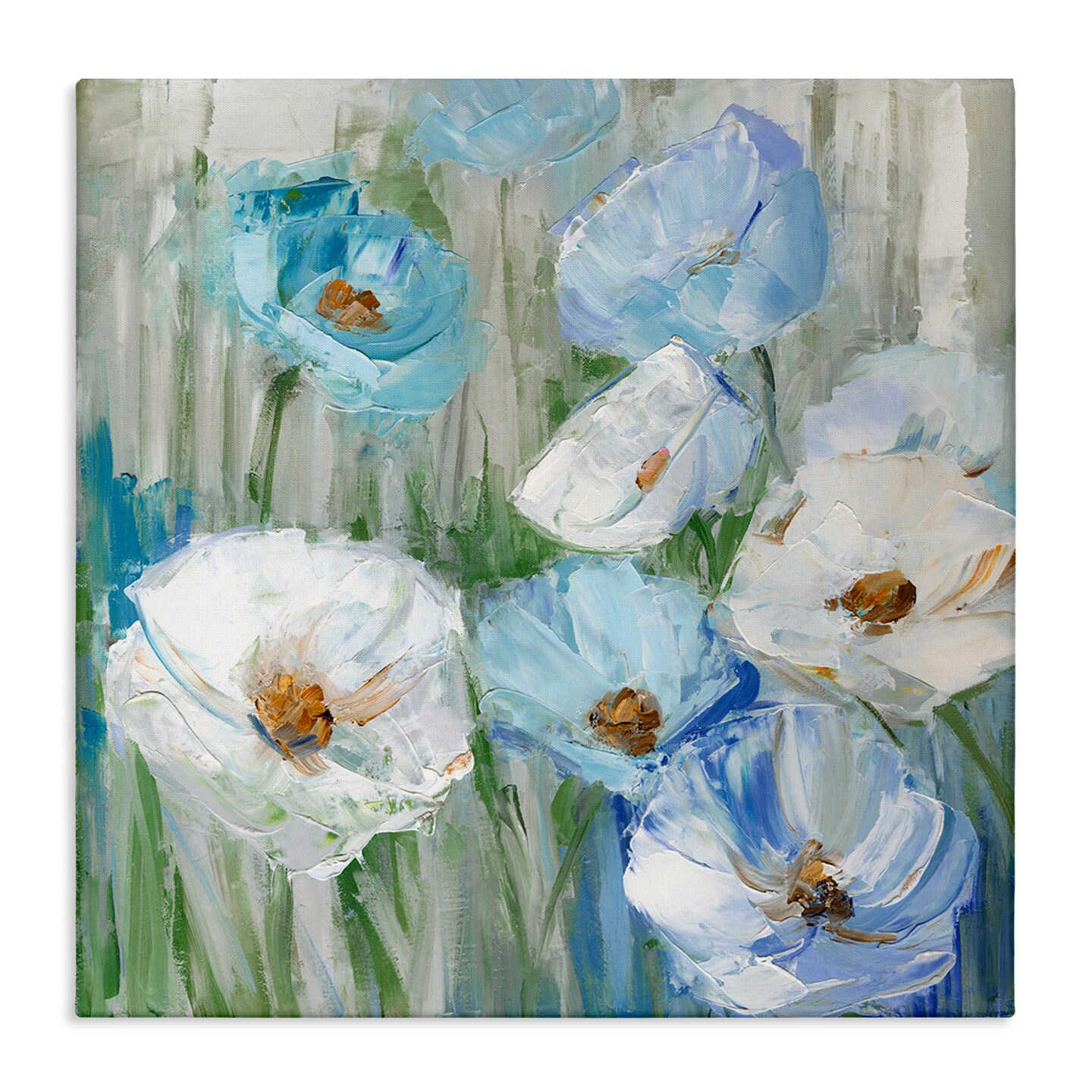 Stupell Industries Blue & White Poppies Canvas Wall Art Design by Sally ...