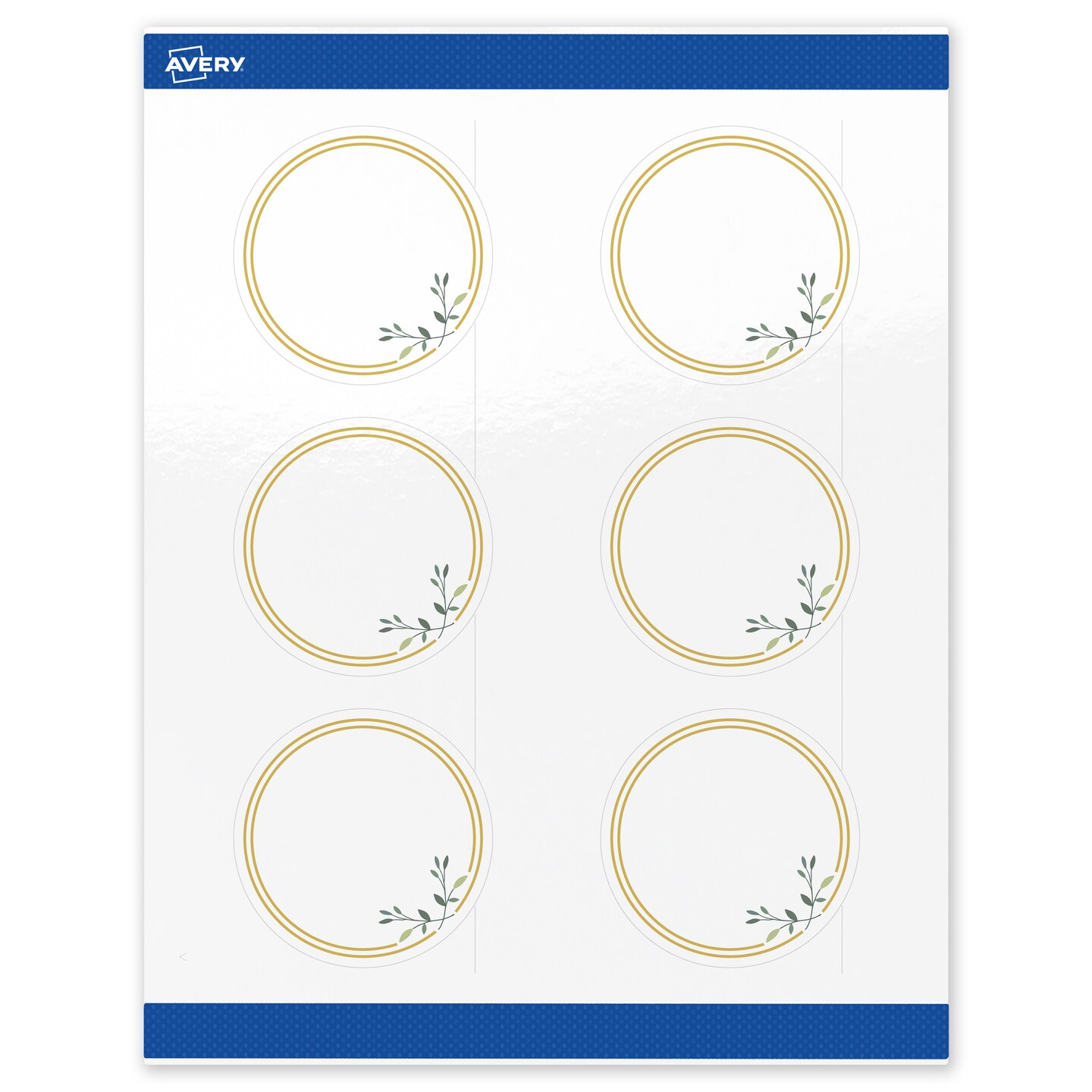 Avery Printable Round Labels, Gold Double Border with Florals, 3" Diameter, Glossy White Round ...