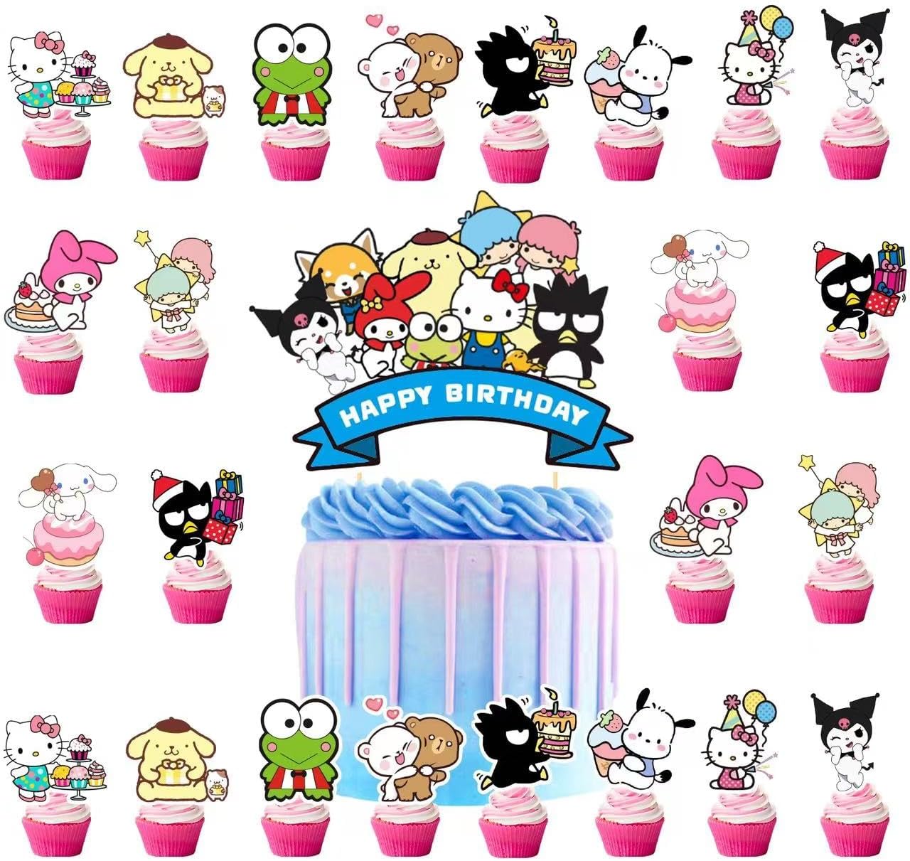 37 Pcs Birthday Kawaii Cartoon Cake Topper and Cupcake Toppers Set, Cupcake Toppers Cake ...