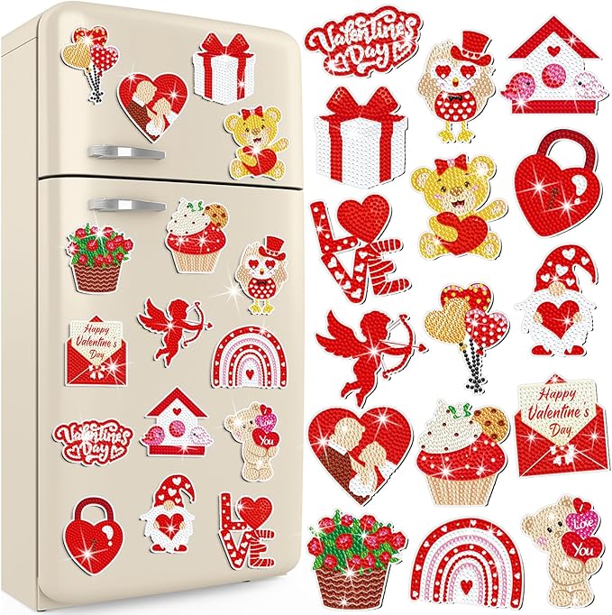 16 Pcs Valentine's Day Diamond Painting Magnets for Refrigerator Heart ...