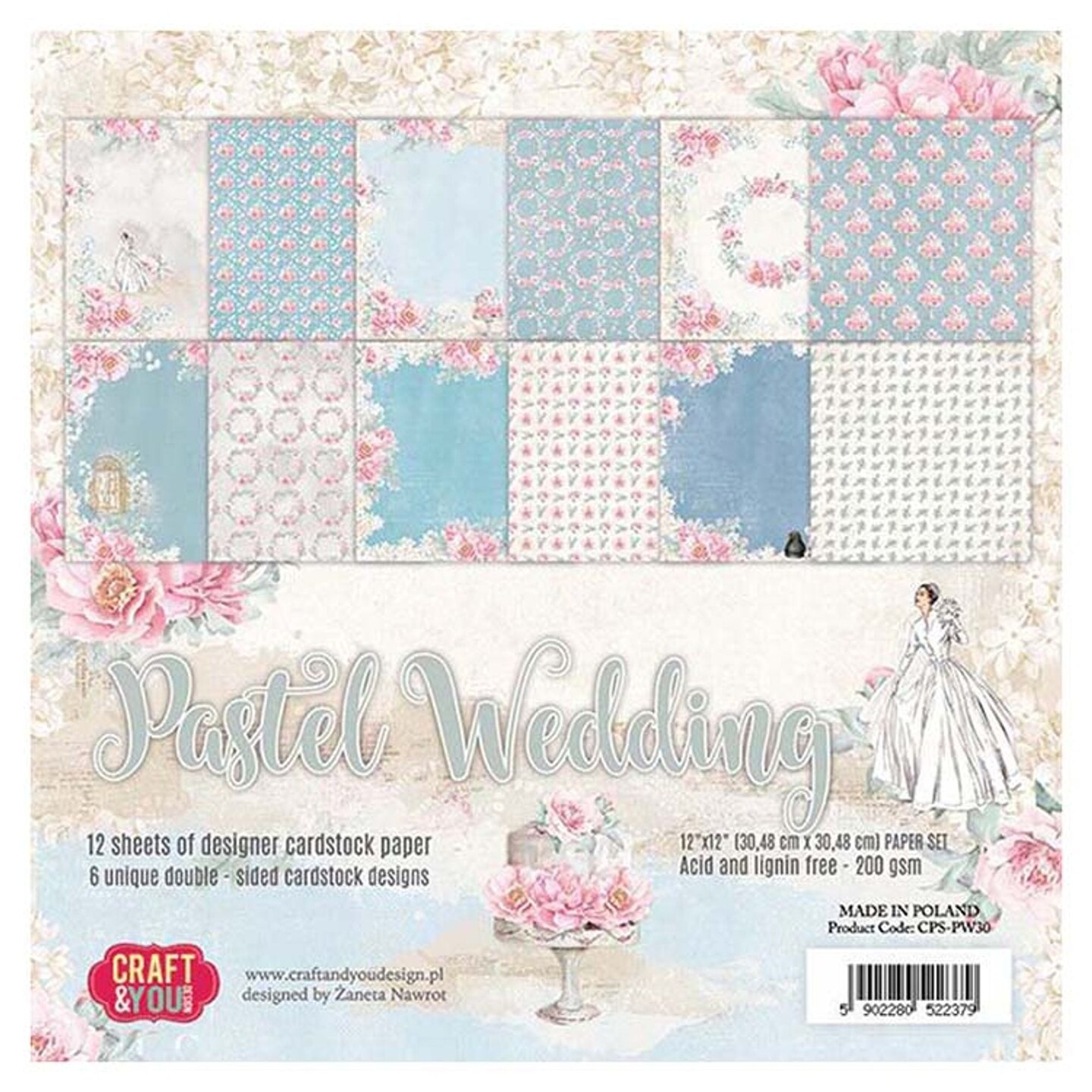 Craft & You Design Pastel Wedding 12x12 Paper Set, Model: ES-CPSPW30 ...
