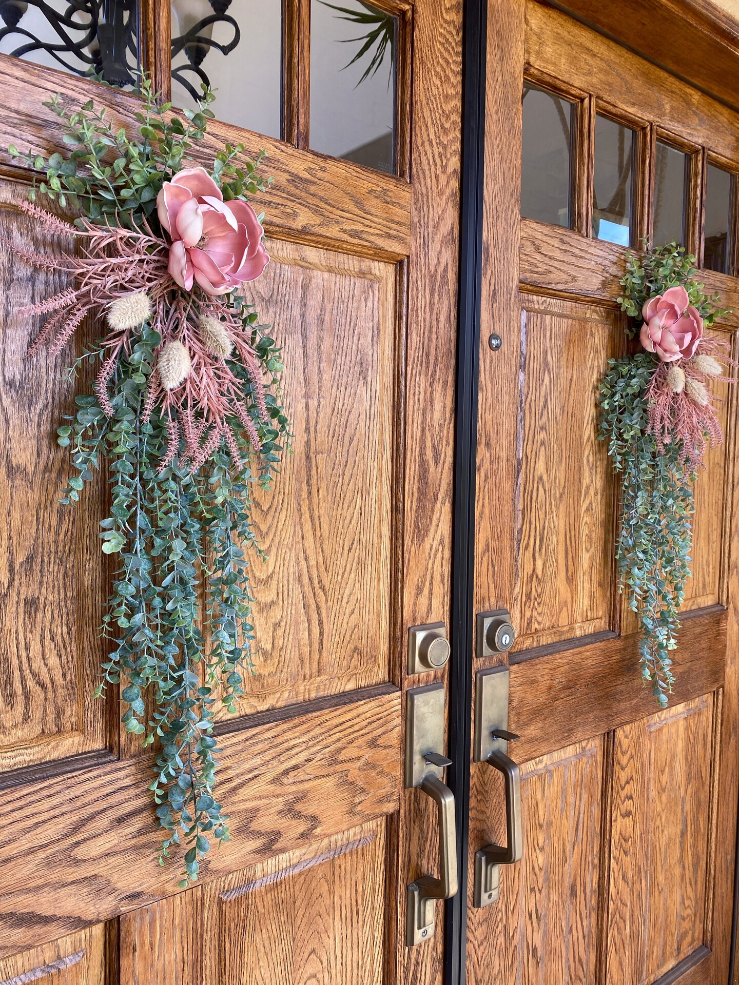 Door Swag Blush Pink Magnolia and Eucalyptus with Bunny Tails - FAUX ...
