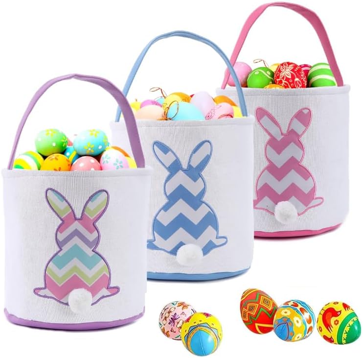 3 Pack Easter Bunny Baskets,Canvas Personalized Easter Bunny Baskets ...