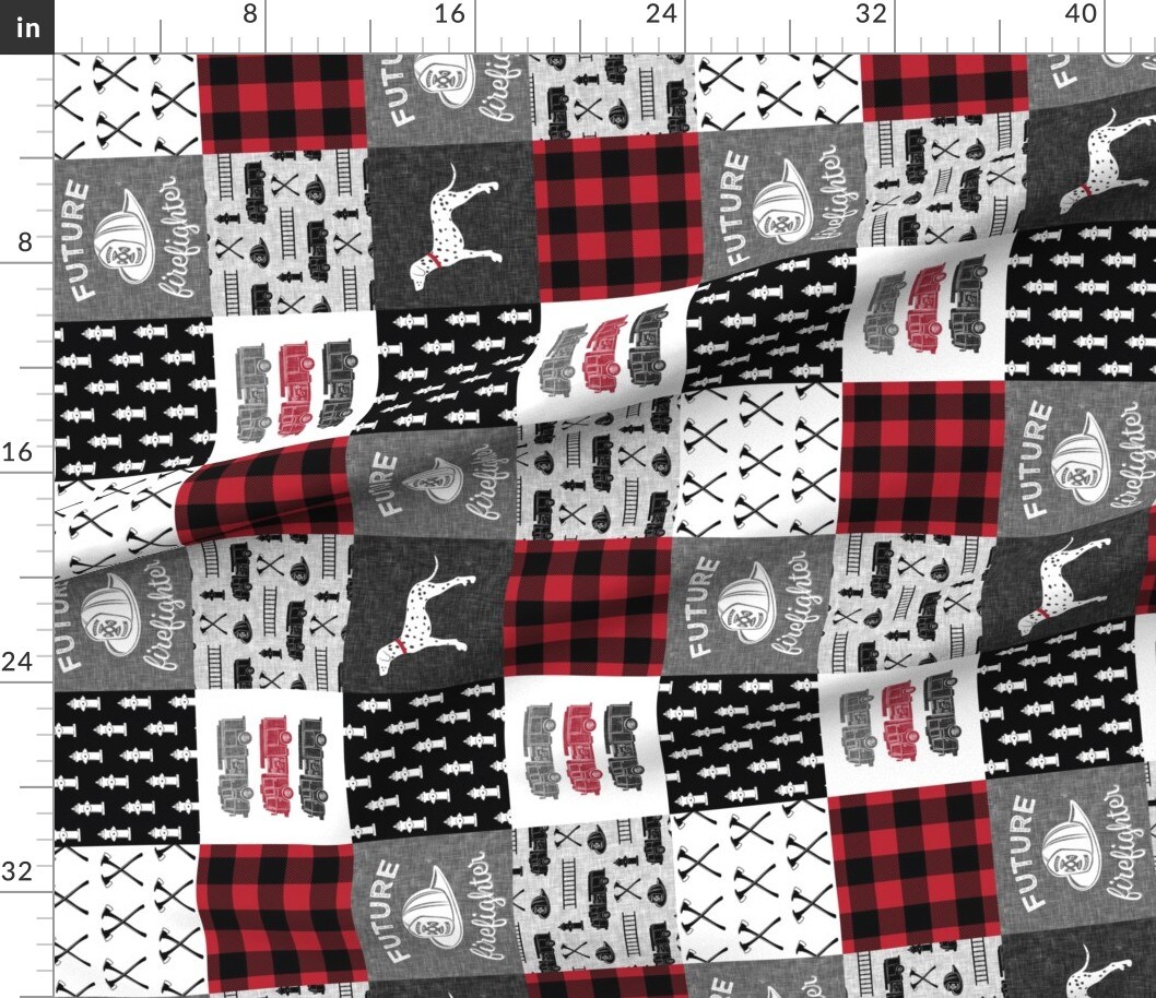 Firefighter Wholecloth Patchwork Red Black Future Fire Truck Boy Little Man Arrow Custom Printed ...