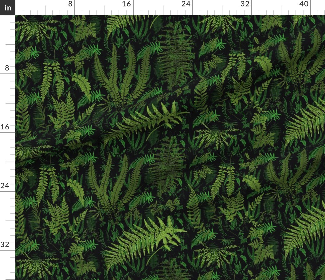 Various Fabrics by the Yard or Fat Quarter Fern Botanical Deep Black ...