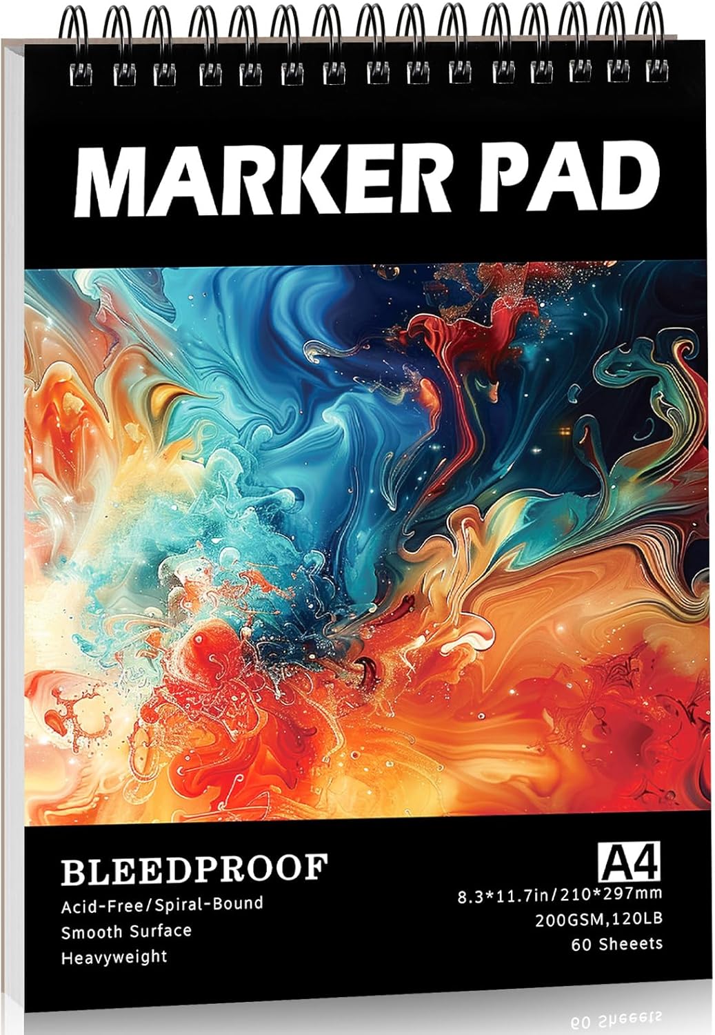 Marker Paper Sketch Pad – 60 Sheets, A4 (8.3"x11.7"), 120 lb/200 GSM ...
