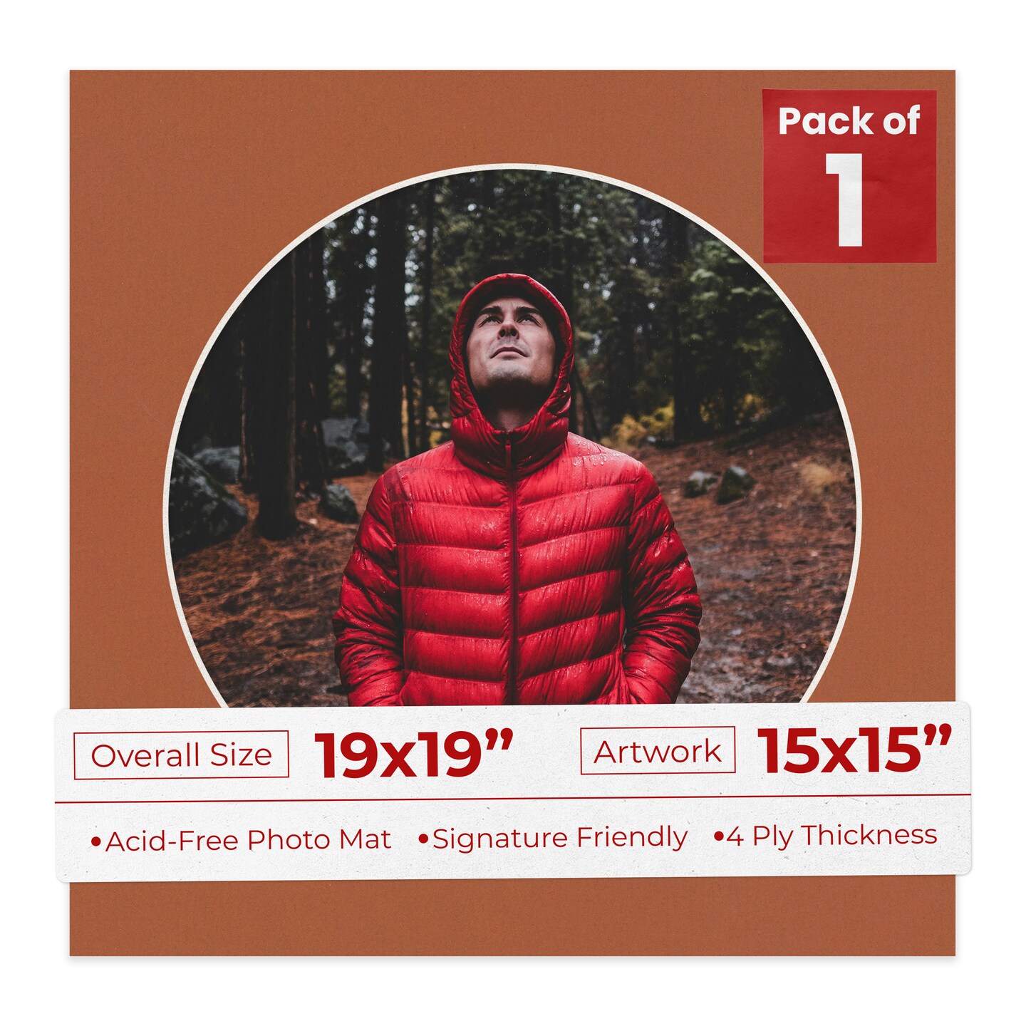 Terra-cotta Red Mat Board for 19x19 Frames - Circle Opening for 15x15 ...