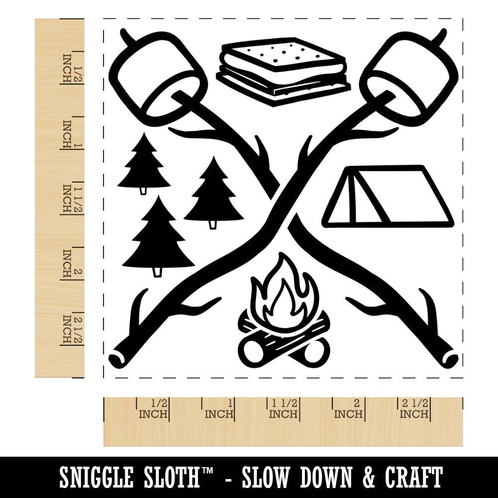 Camping S'mores Campfire Tent Marshmallows Square Rubber Stamp for ...