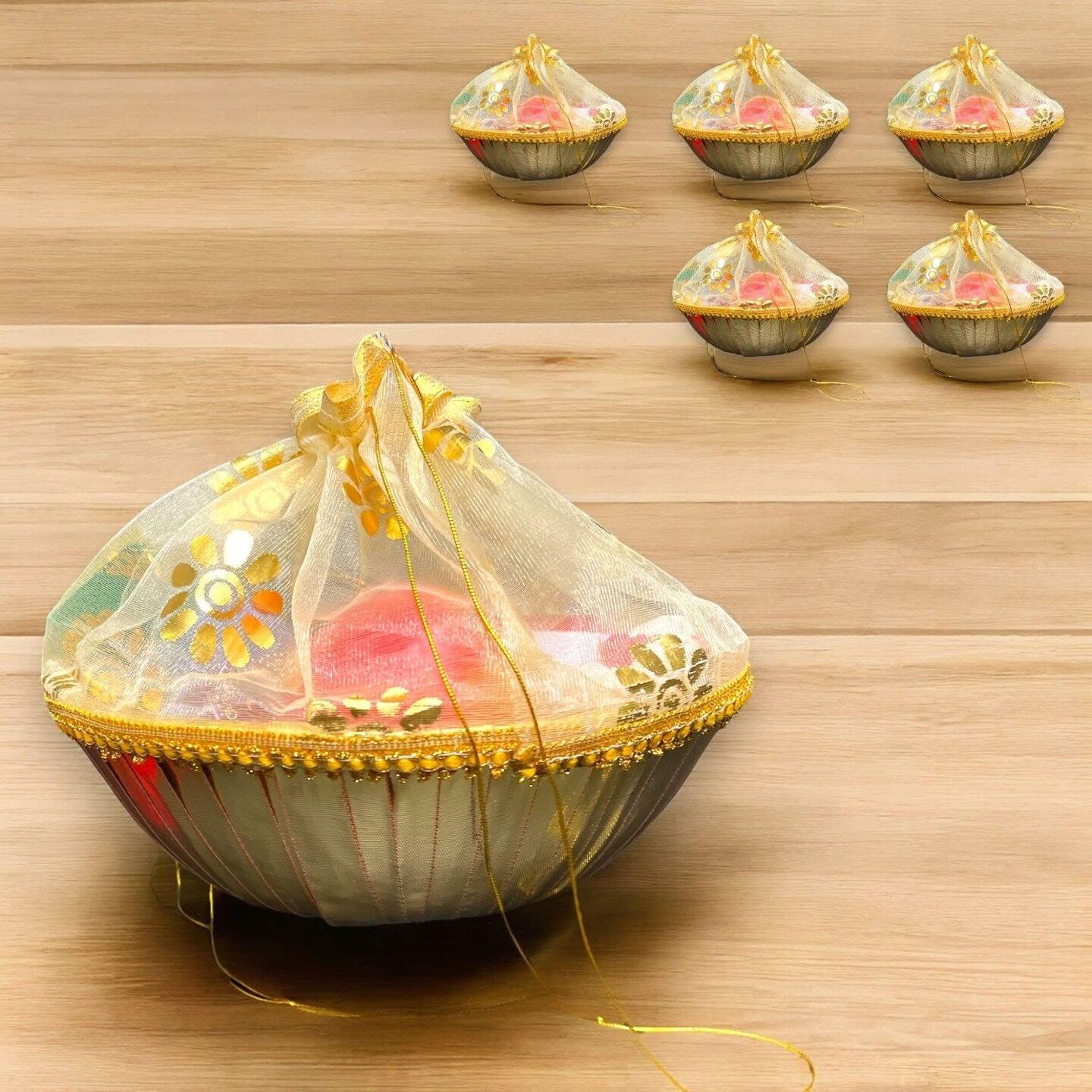 5ct 8 Inches Handmade Decorated Gift Basket with Readymade Net Packing ...