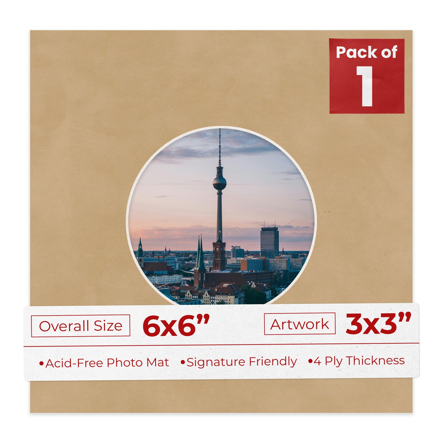 Beige Suede Mat Board for 6x6 Frames - Circle Opening for 3x3 Photos ...