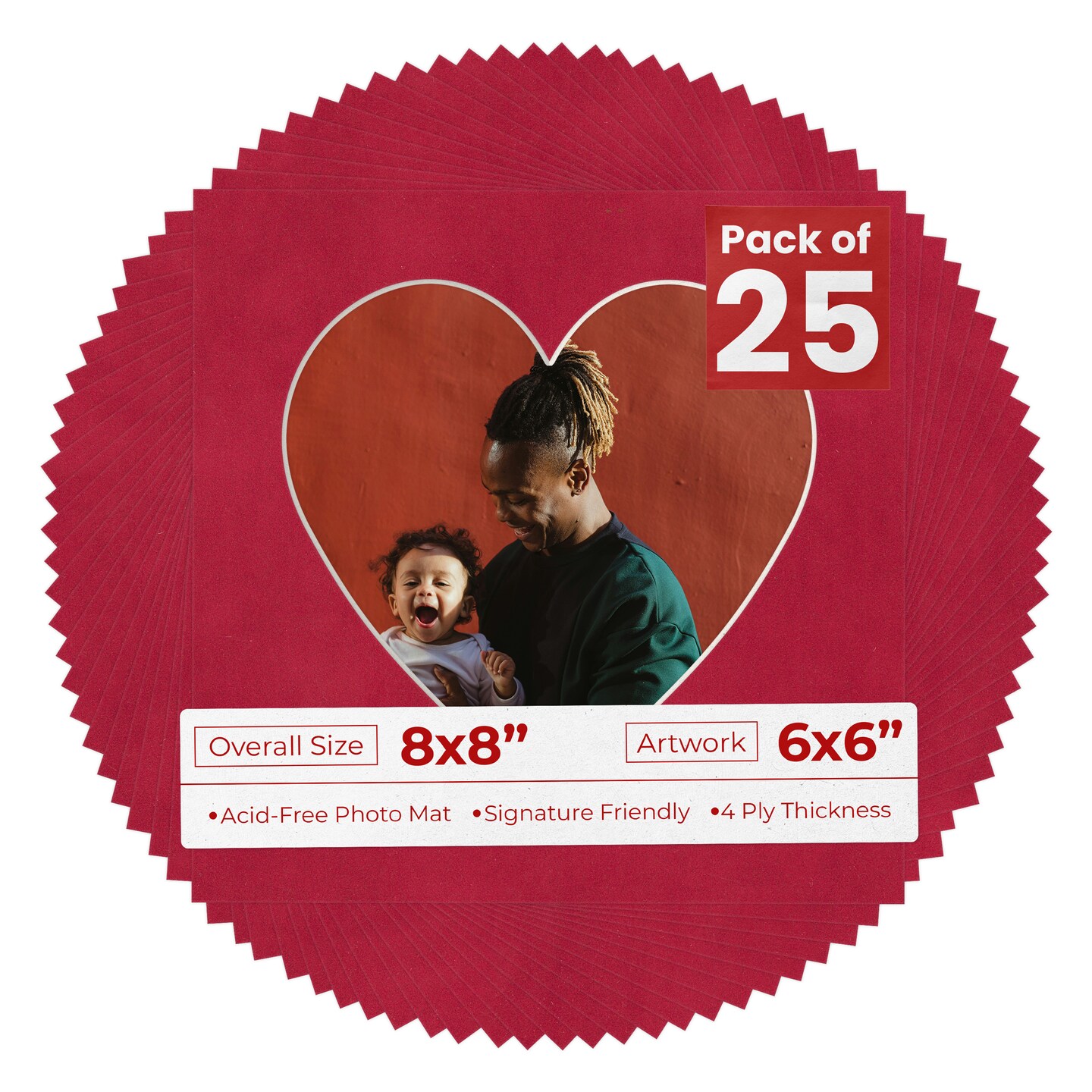 Red Suede Mat Board for 8x8 Frames - Heart Opening for 6x6 Photos ...