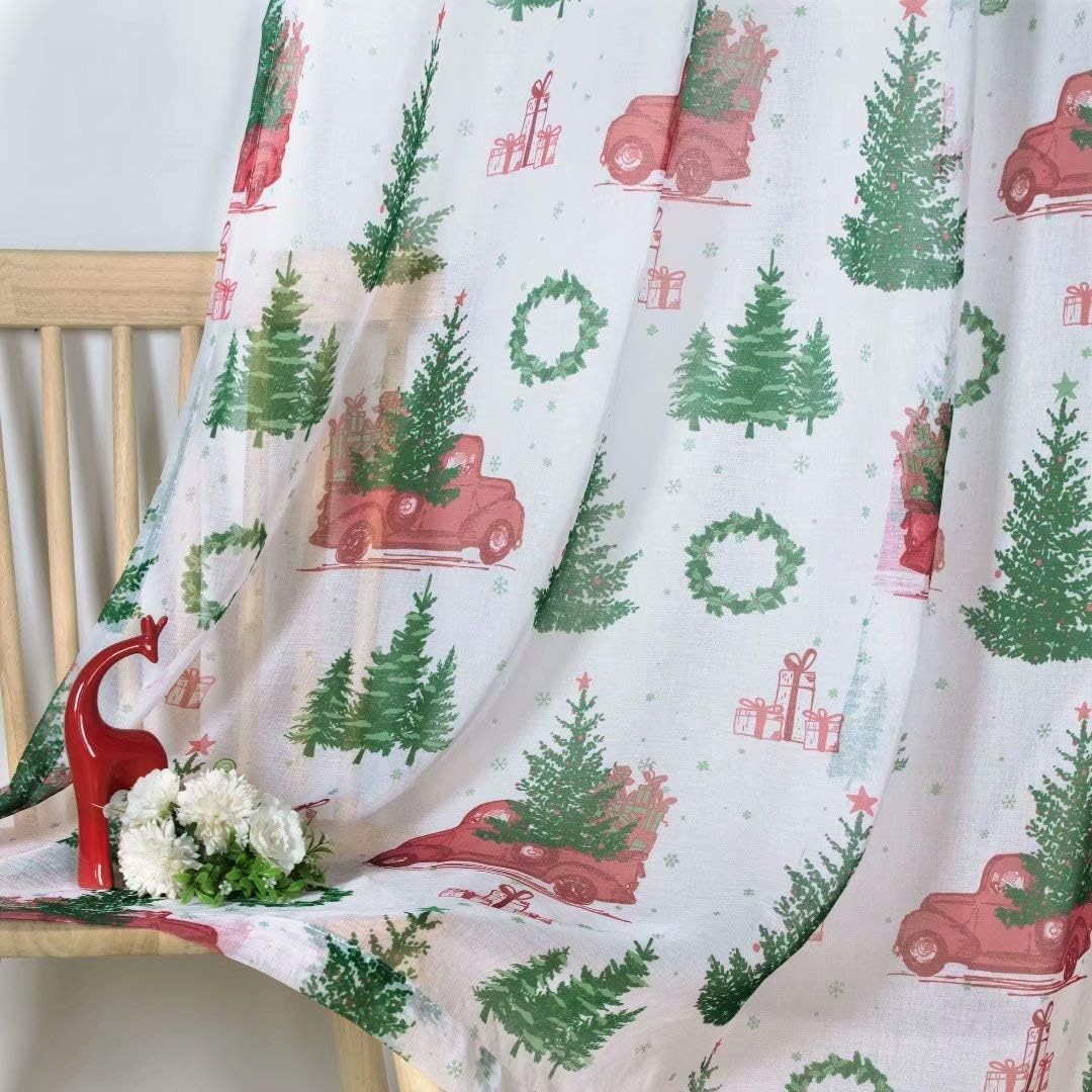 Christmas Sheer Curtains for Living Room and Bedroom - Textured Faux ...