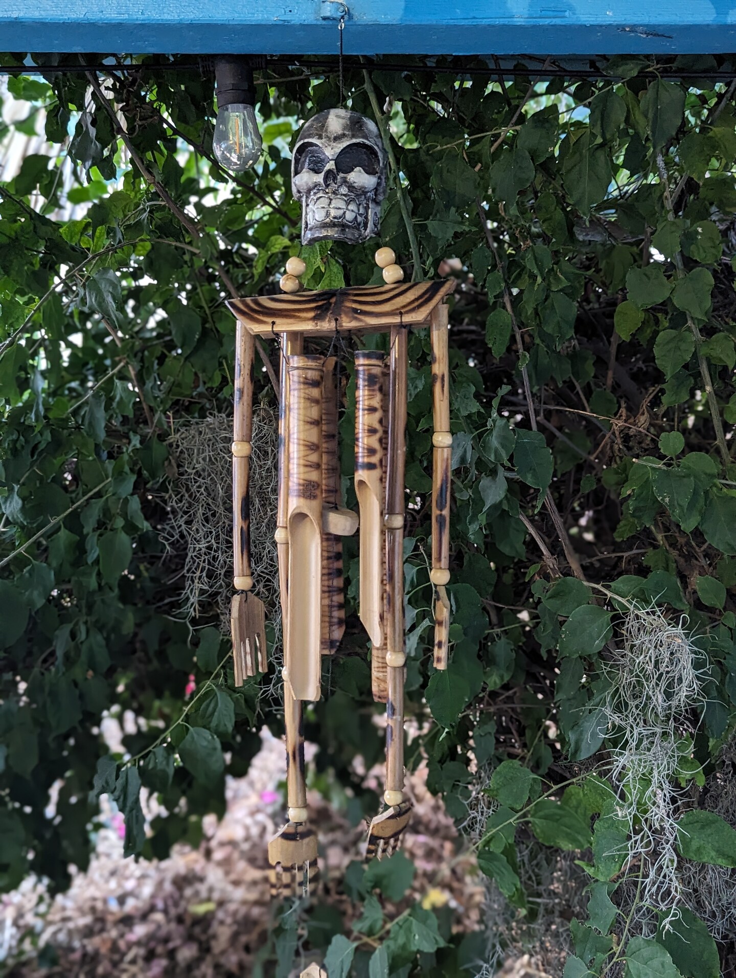 Bamboo Skeleton Skull Wind Chime Tiki Bar Tropical Halloween - Eco ...