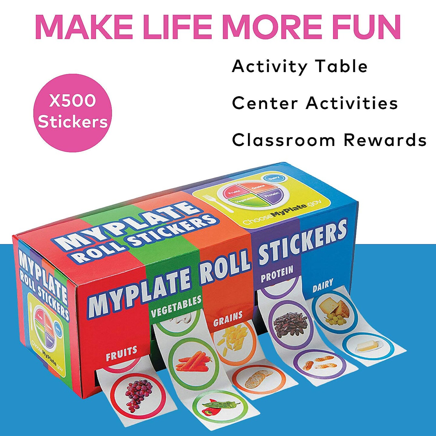 1 1/2" Bulk MyPlate Food Groups Multicolor Paper Rolls of Stickers 500 ...
