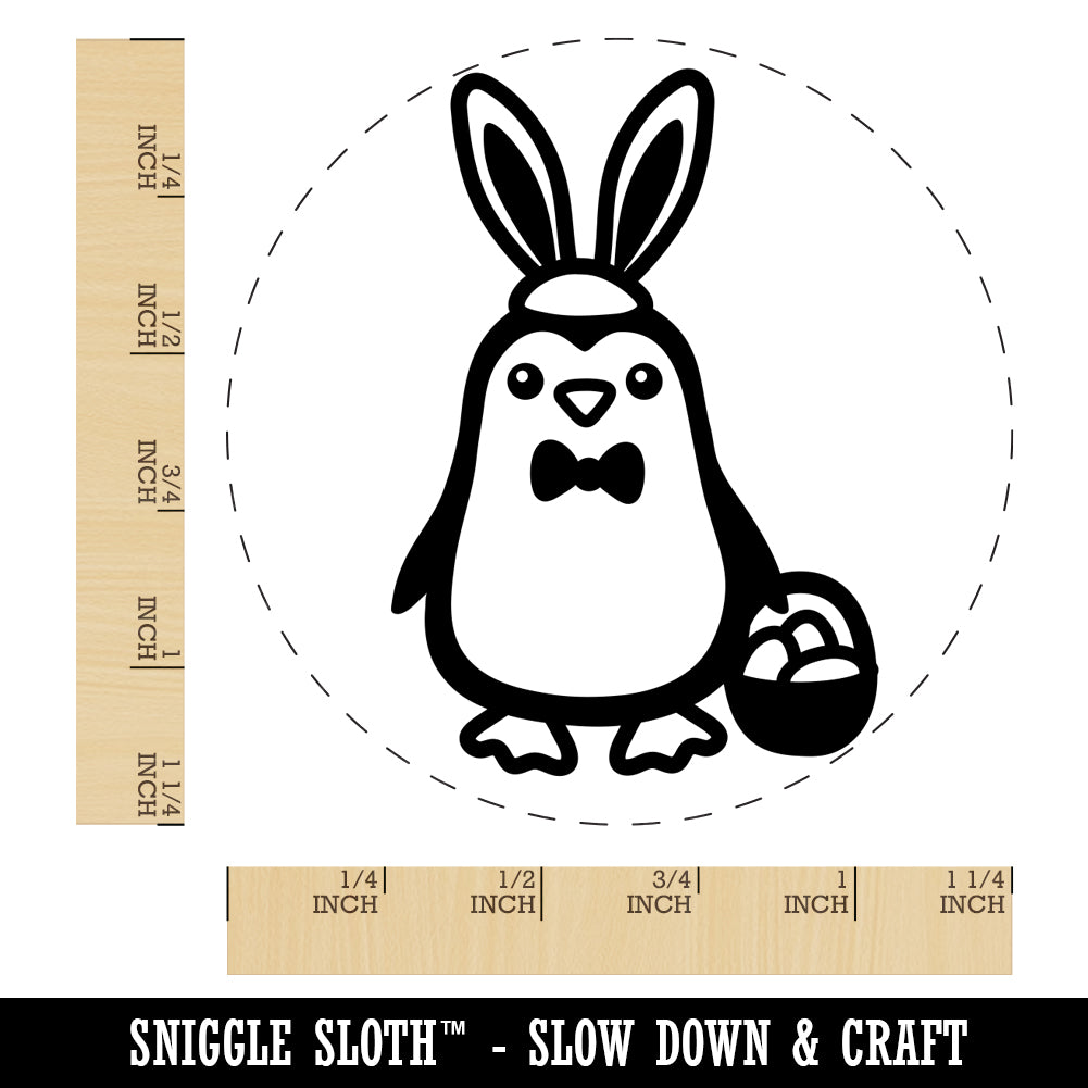 Easter Penguin with Bunny Ears and Basket Rubber Stamp for Stamping ...