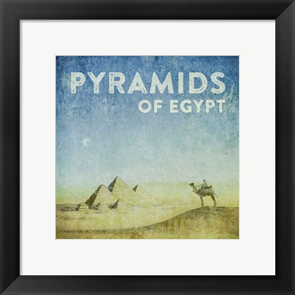 Framed Art Vintage Pyramids of Giza with Camels, Egypt, Africa Wall ...