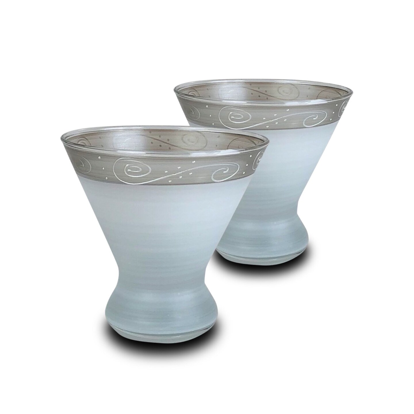 Crafted Creations Set of 2 Silver Swirls and Dots Hand Painted Cosmopolitan Wine Glasses 4 ...