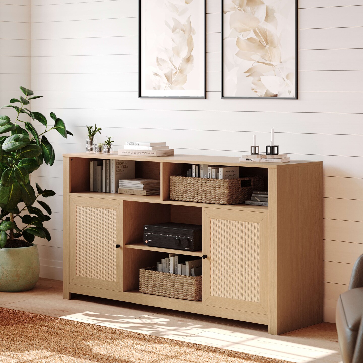 Merrick Lane Burkett 58" Mid-Century Modern Four Door Buffet, TV Stand ...