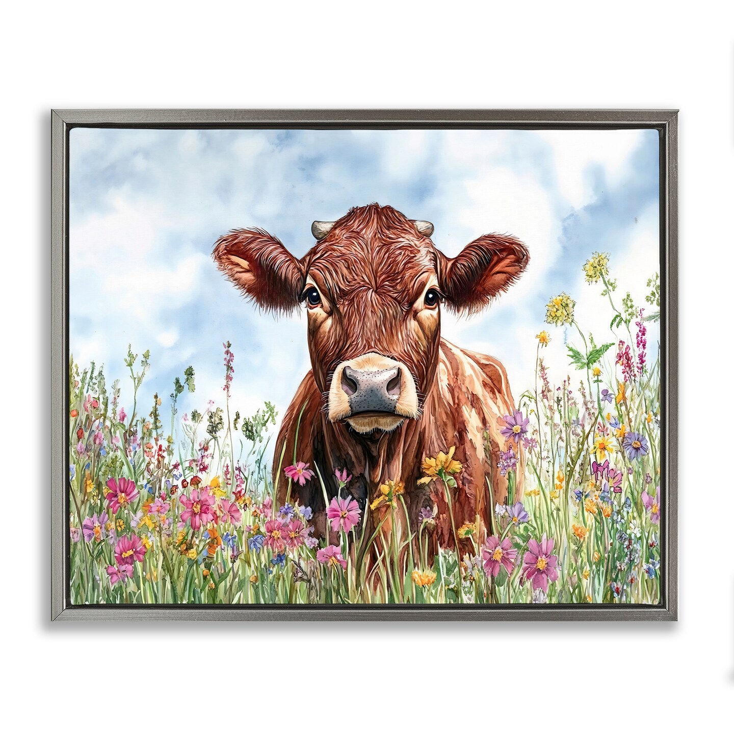 Stupell Industries Angus Cow in Field Of Flowers Floating Frame By ...