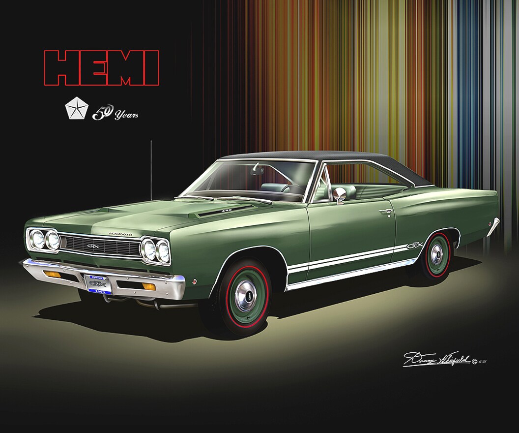50th Anniversary of Hemi Engine Muscle Cars | 1968 Plymouth GTX Art ...