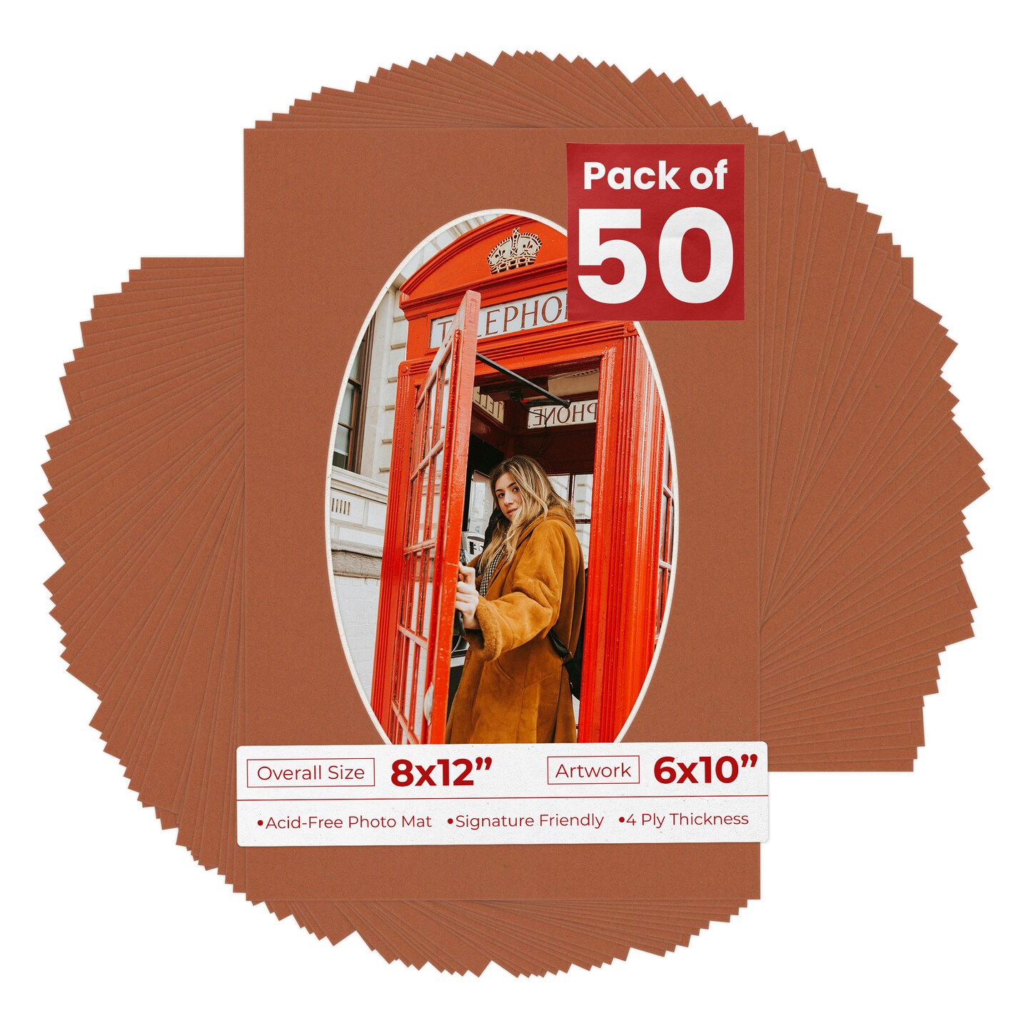 Terra-cotta Red Mat Board for 8x12 Frames - Oval Opening for 6x10 ...