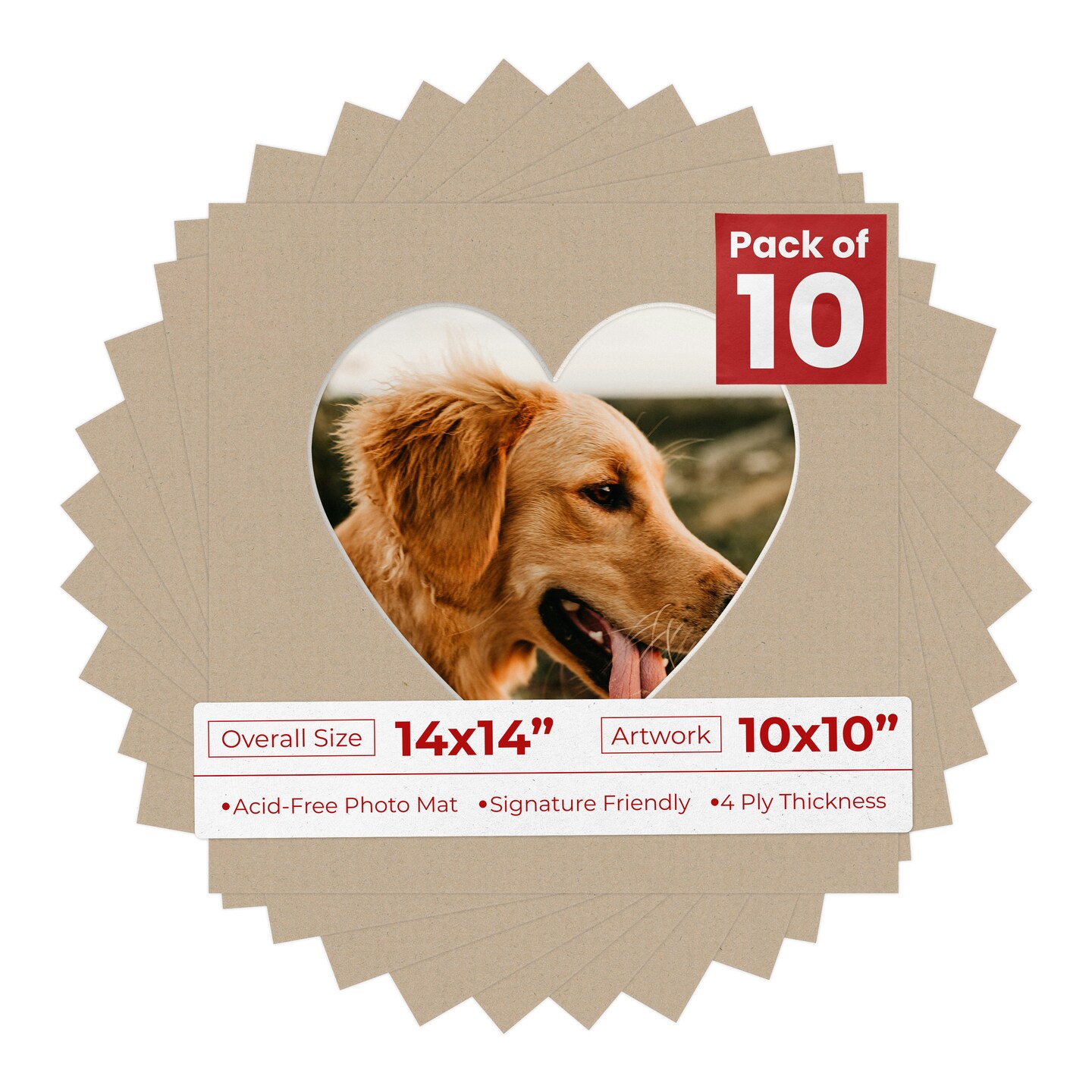 Tawny Brown Mat Board for 14x14 Frames - Heart Opening for 10x10 Photos ...
