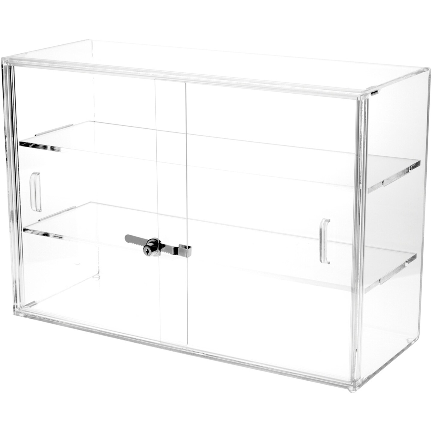 Plymor Clear Acrylic Locking Display Case with Sliding Back, 2 Shelves ...