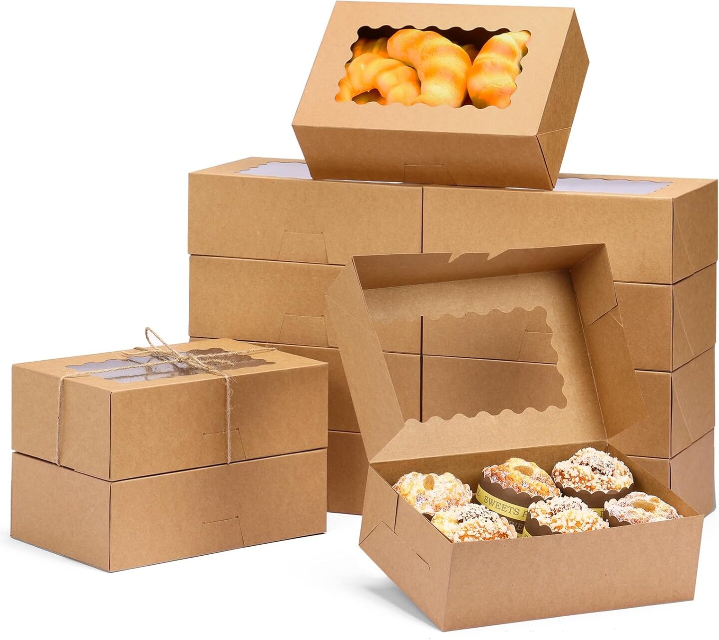 28pcs Cookie Boxes with Window, 9x6x3 Inch Brown Bakery Boxes Pastry ...