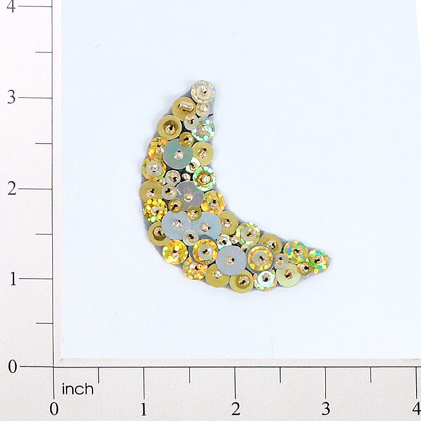 2 1/2" x 7/8" Half Moon Bead and Sequin Applique/Patch, Color: Gold ...