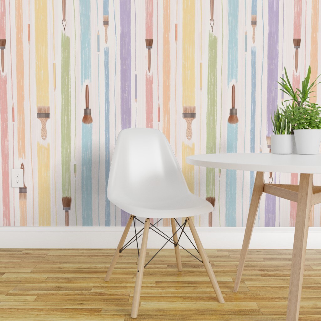 Peel & Stick Wallpaper 2FT Wide Pastel Paintbrush Colorful Vertical ...