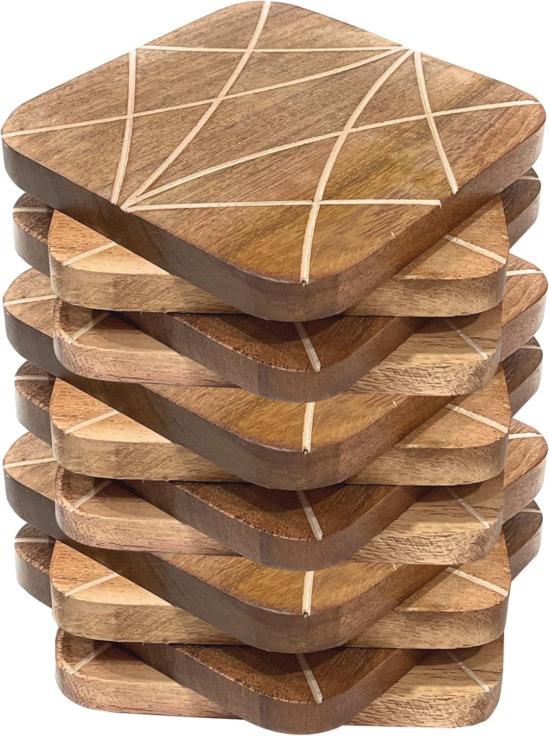 Acacia Wood Drink Coasters Set of 12 – Octagonal Rustic Table Coasters ...