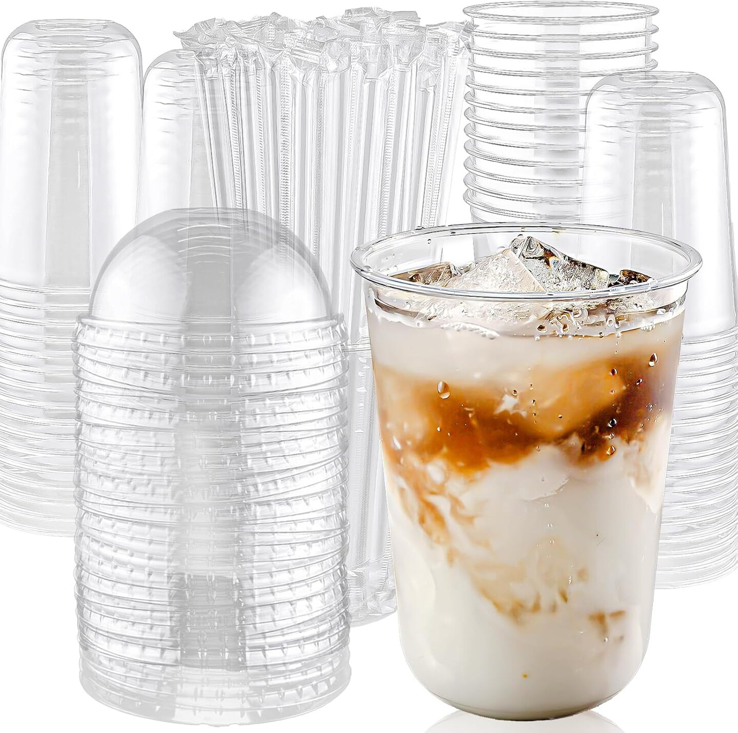 50 Set 16oz Disposable Clear Plastic Cup with Lids and Straws, Sturdy ...