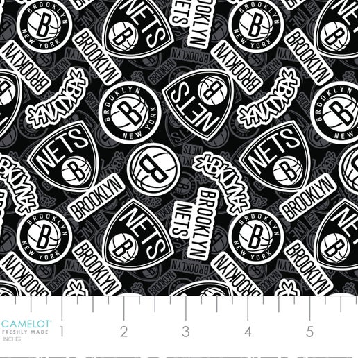 NBA Licensed Brooklyn Nets Toss Black Cotton Fabric by the Yard | Michaels