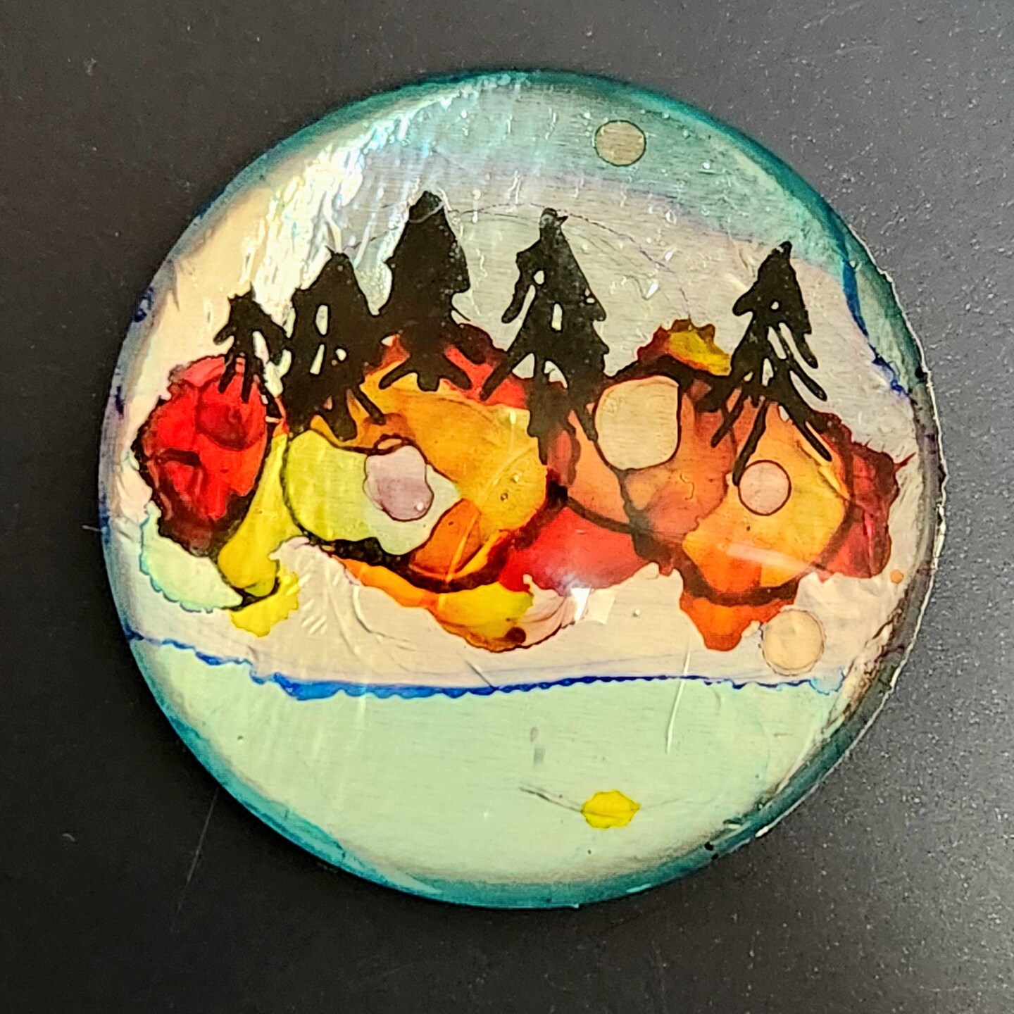 Hand painted glass refrigerator magnets, various mountain scenes ...