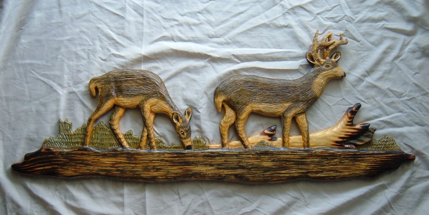Wood Carving Wall Art Whitetail Deer Chainsaw Carving Hunting Log Cabin ...