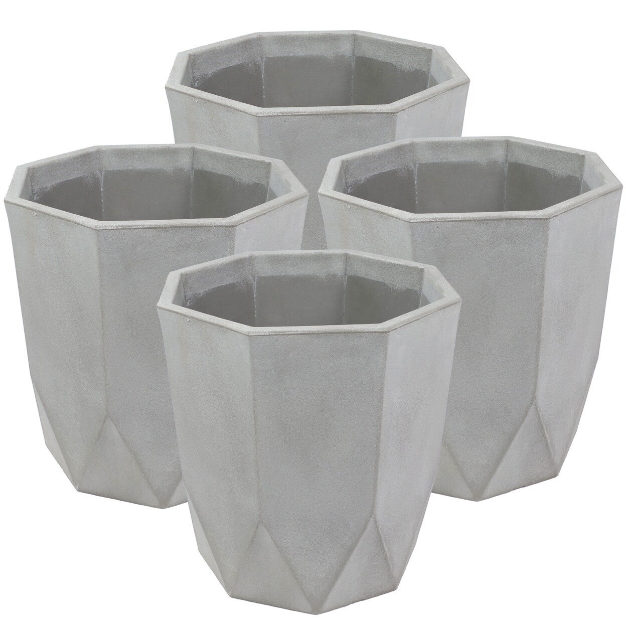 Sunnydaze Modern Faceted Polyresin Outdoor Planter - Gray - Set Of 4 ...