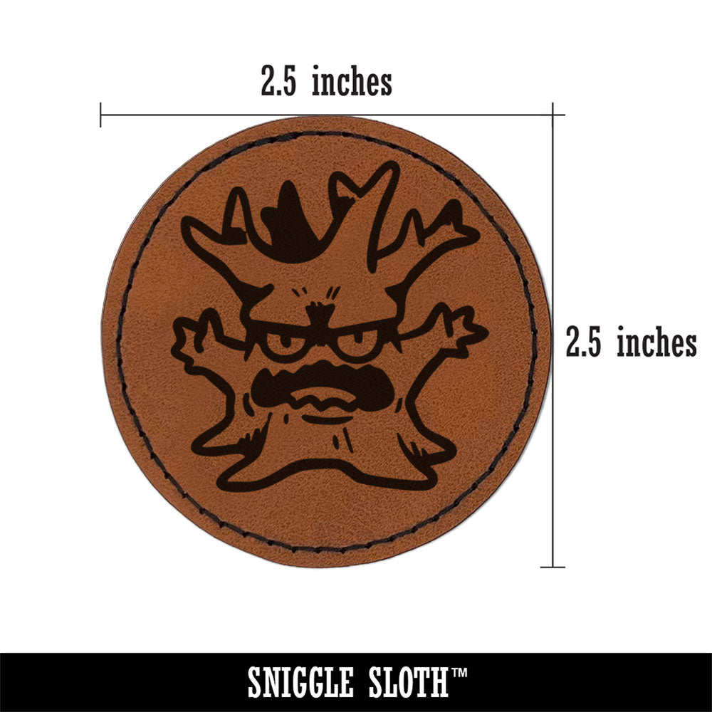 Angry Tree Monster Creature with Face Round Iron-On Engraved Faux ...