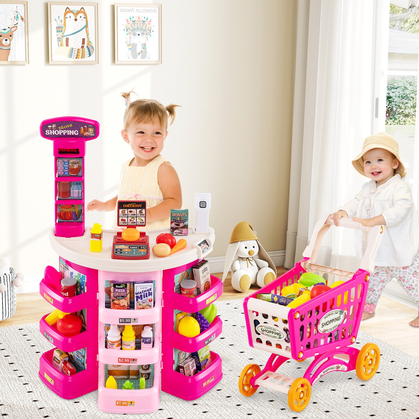 76 PCS Kids Grocery Store Playset with Shopping Cart and Pretend Items ...