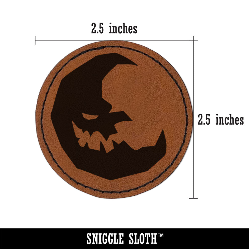 Evil Spooky Moon Haunted Halloween Round Iron-On Engraved Faux Leather ...
