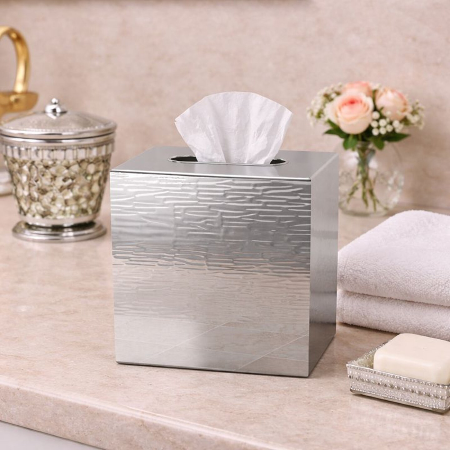 Tissue Box | Metropolitan Metal Square Facial Tissue Box Cover Holder ...