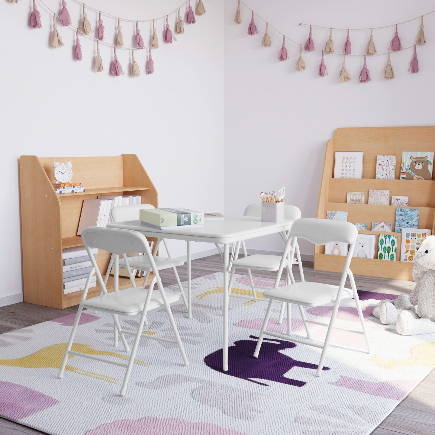 Emma and Oliver Kids 5 Piece Folding Table and Chair Set - Kids ...