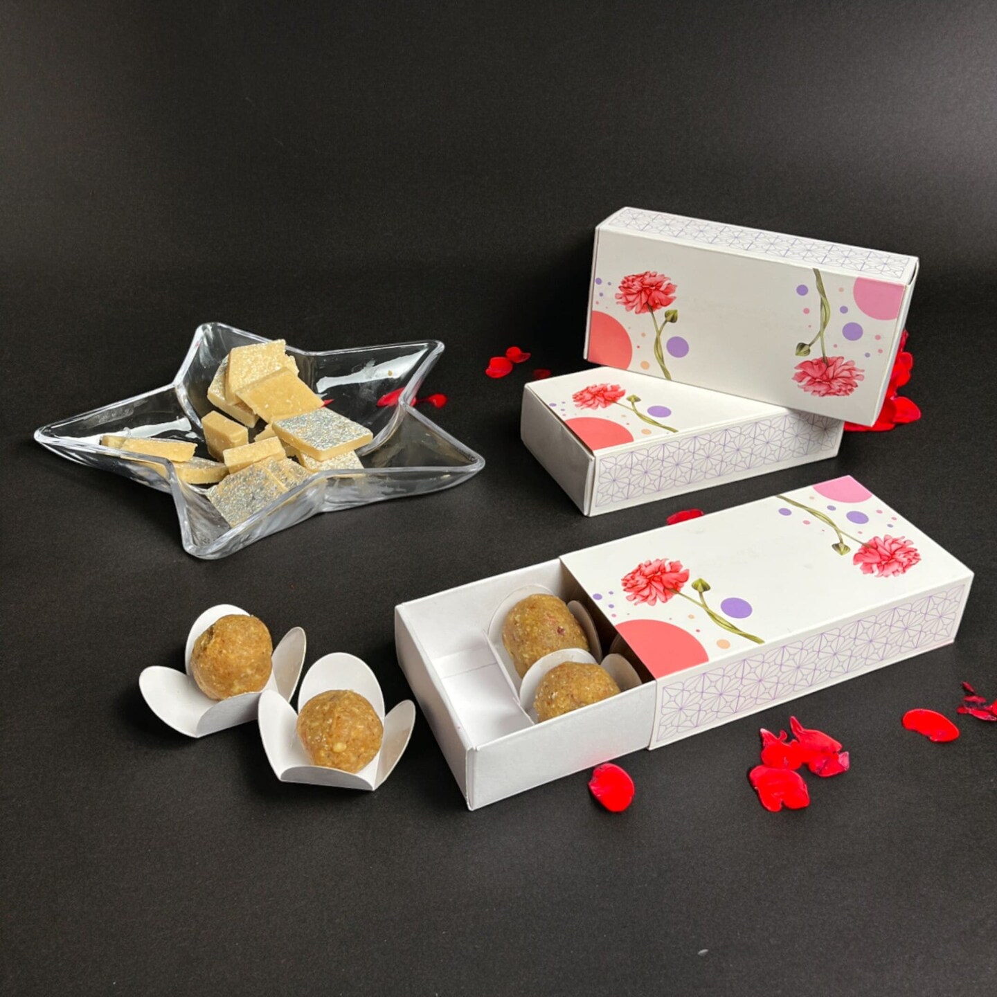 Sweet Boxes for Indian Sweets Peony Flower Design Empty Mithai Box with ...